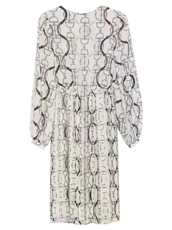 Eleventy Horsebit Print Pleated Midi Dress - Neutrals