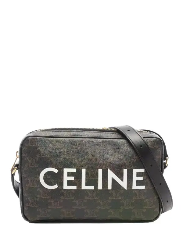 Celine Medium Triomphe Coated Canvas Logo Crossbody Bag - Black