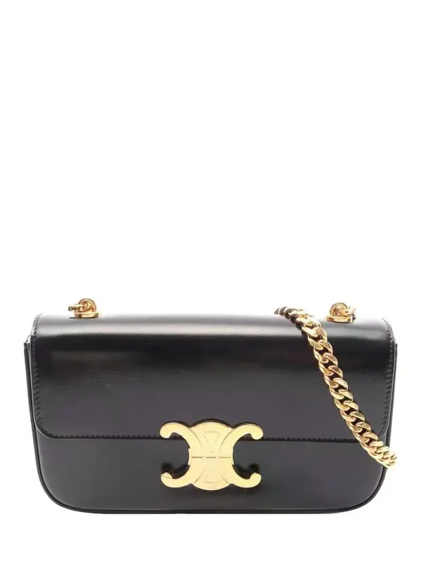 Celine Shiny Calfskin Triomphe Claude Shoulder Bag - Black
