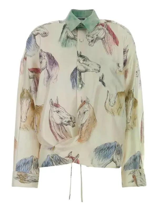 Moschino Horse-print Knotted Shirt - Neutrals