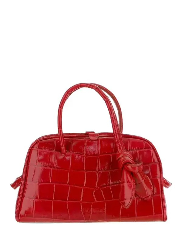 Jacquemus Leather Croc-effect Knotted Top Handle Bag With Silver-tone Hardware - Red