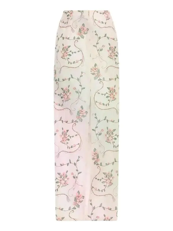 Agua Bendita Floral Embroidered Maxi Skirt - Neutrals