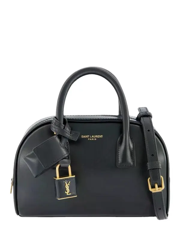 Saint Laurent Logo Plaque Leather Tote Bag - Black