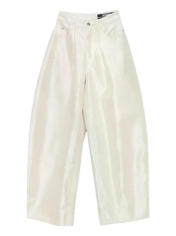 Jacquemus De Nîmes Ovalo Metallic-finish Wide-leg Jeans - Neutrals