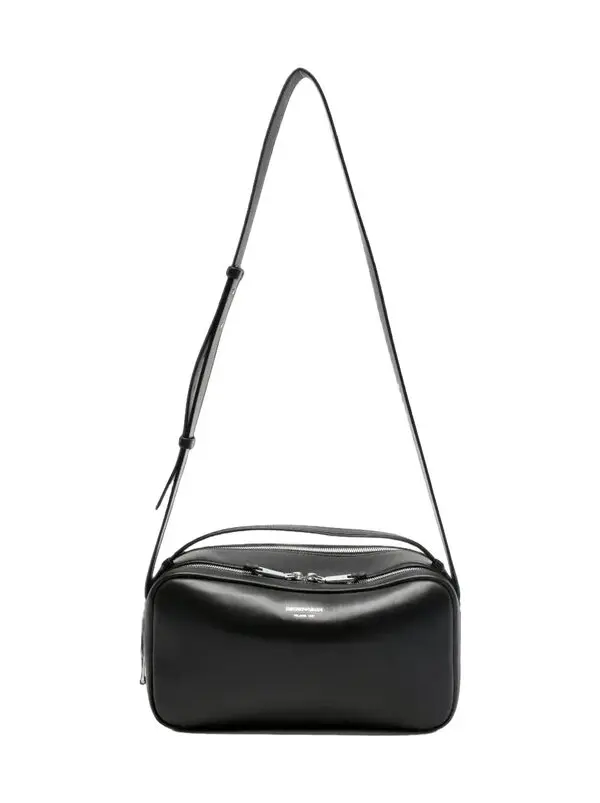 Emporio Armani Logo Stamp Leather Shoulder Bag - Black