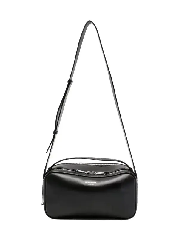 Emporio Armani Logo Stamp Leather Shoulder Bag - Black