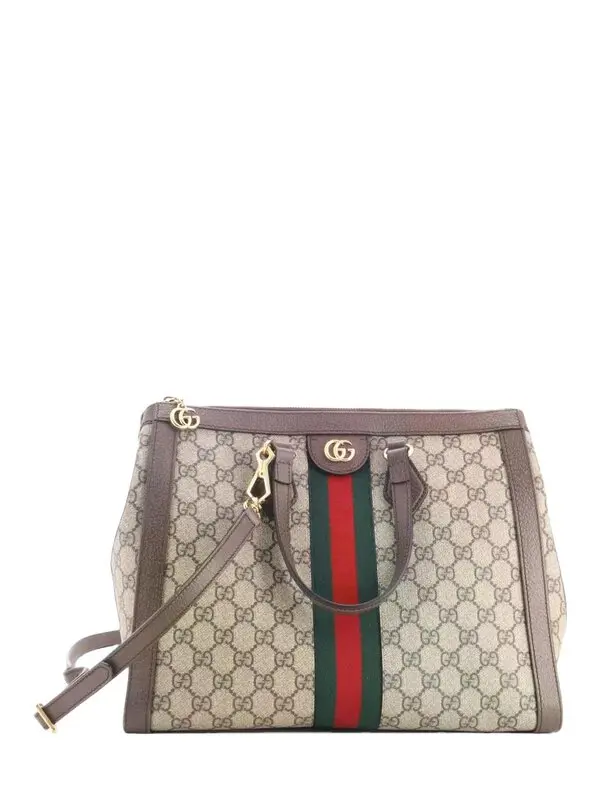 Gucci Ophidia Top Handle Gg Coated Canvas Medium Tote Bag - Brown