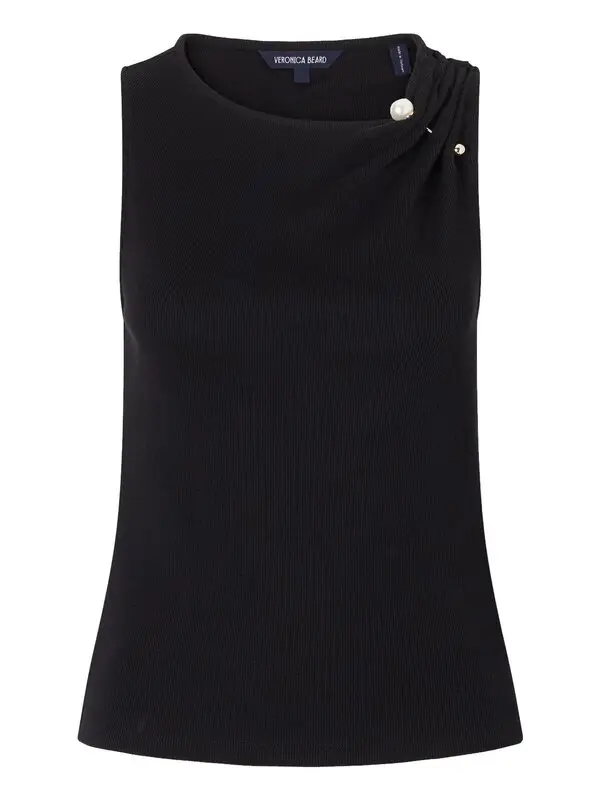 Veronica Beard Deylin Embellished Ribbed Stretch-cotton Top - Black