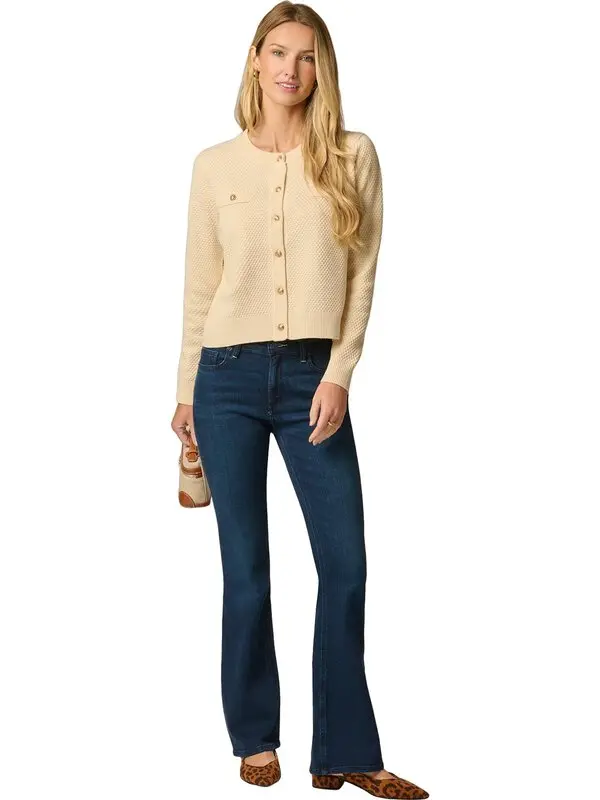 Adrianna Papell Long Sleeve Textured Knit Cardigan Sweater - Cream