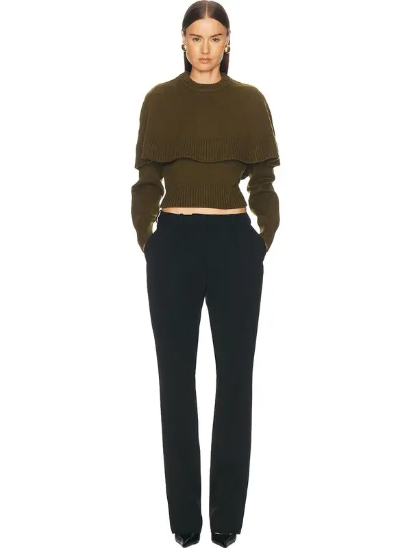 Ronny Kobo Evian Knit Sweater With Attached Capelet - Olive
