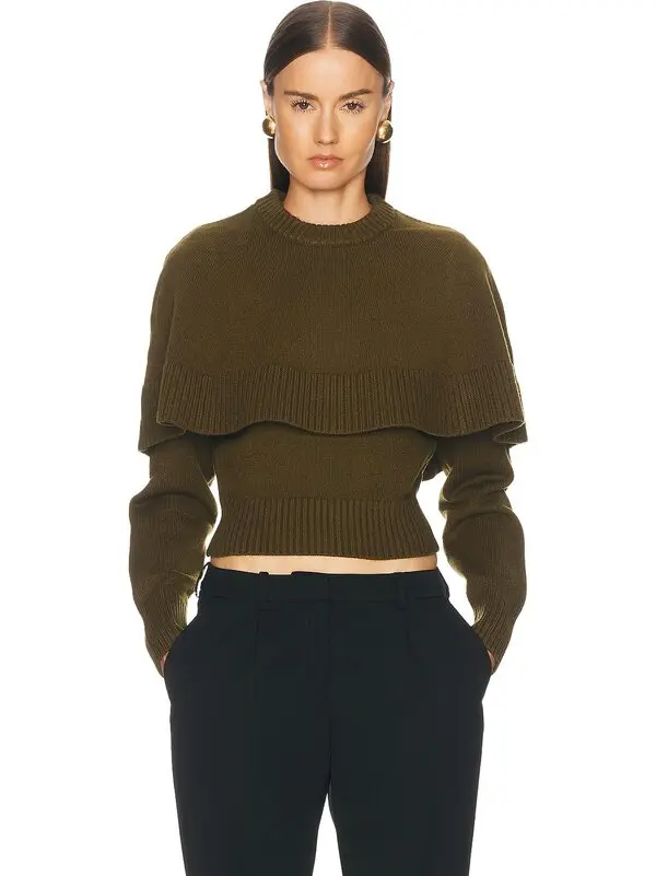 Ronny Kobo Evian Knit Sweater With Attached Capelet - Olive