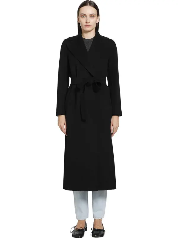 Max Mara Wool Broadcloth Wrap Coat - Black
