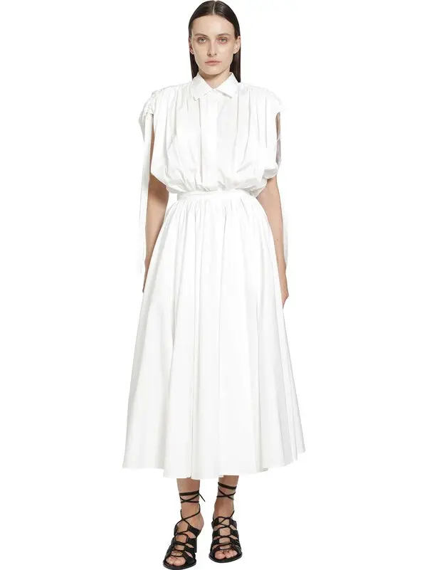 Givenchy High Collar Ruched Shirt Dress - White