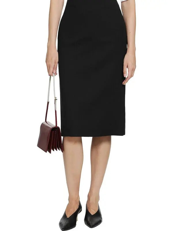 JIL SANDER Wool Sablé Midi Skirt - Black