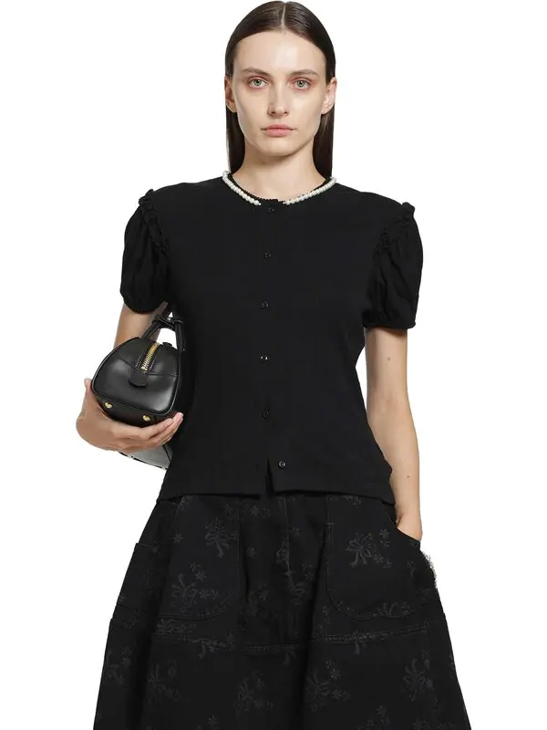 Simone Rocha Pointelle Puff Sleeve Cardigan - Black