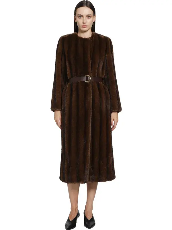 Max Mara Fluffy-textured Long Coat - Brown