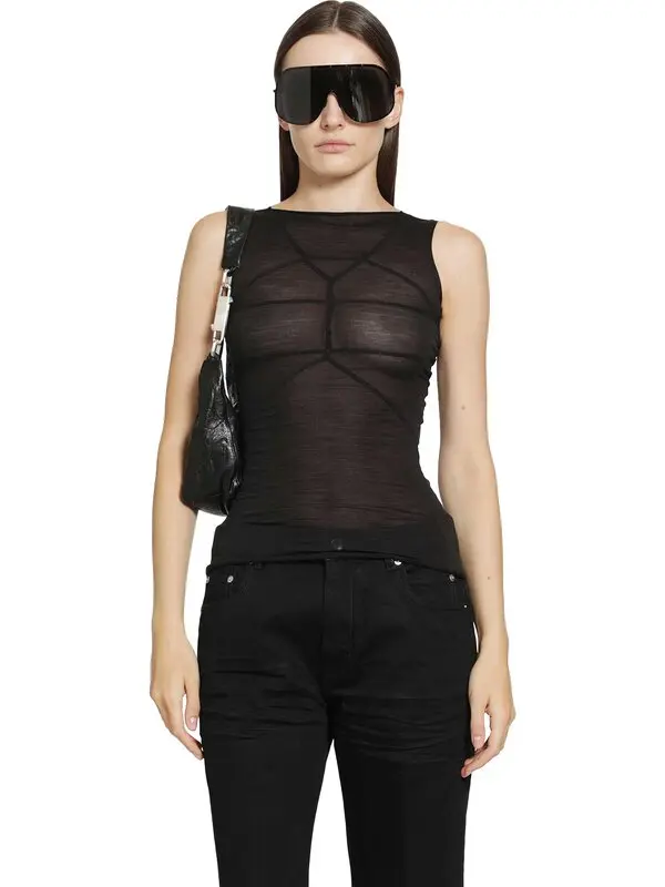 Rick Owens Sleeveless Temple Top In Sheer Nylon - Black
