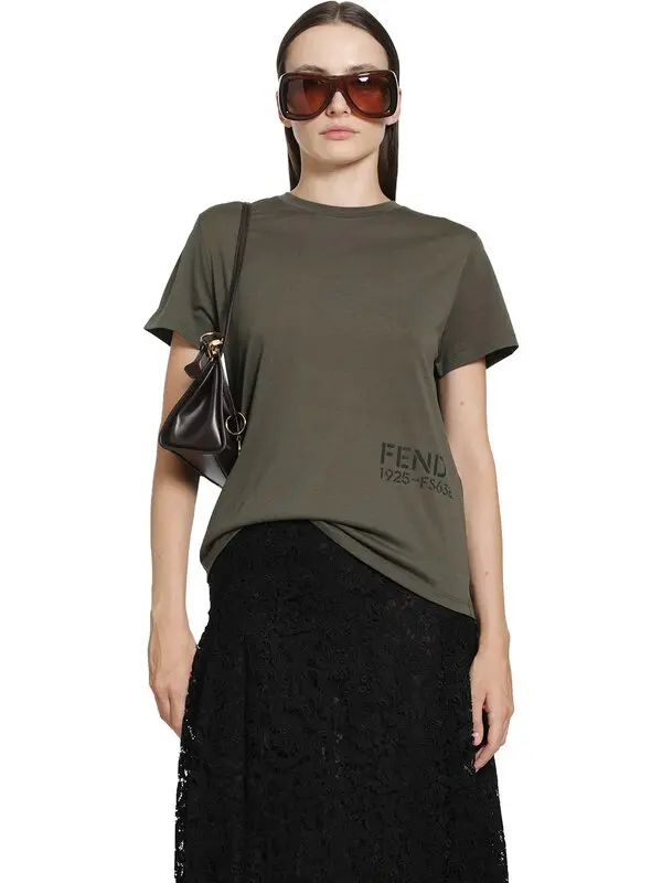 Fendi Short Sleeve T-shirt With Logo Print - Green
