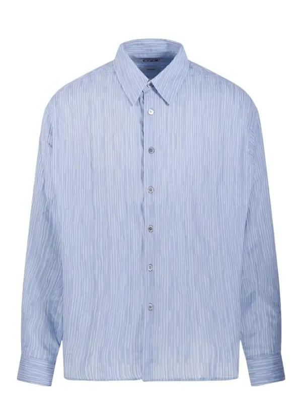 COOR Wrinkle Stripe Oversized Shirt - Sky-blue