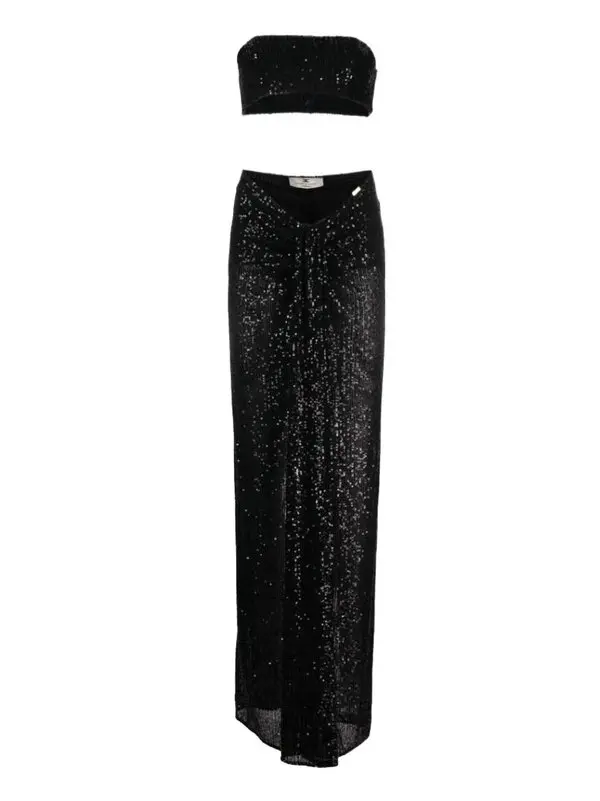 Elisabetta Franchi Sequin Tube Top And Skirt Set - Black