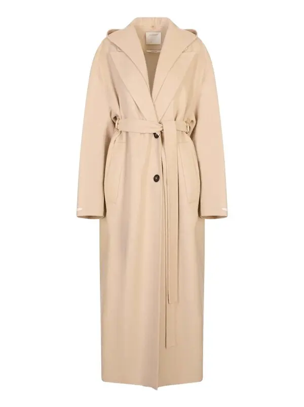 Sportmax Hooded Belted Wool Coat - Beige