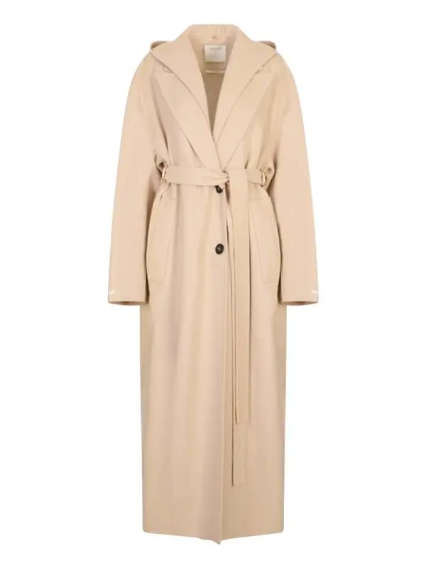 Sportmax Hooded Belted Wool Coat - Beige