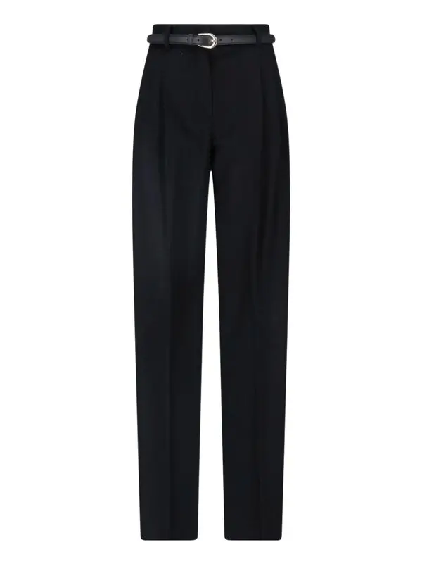 Max Mara Wool Wide-leg Trousers With Belt - Black