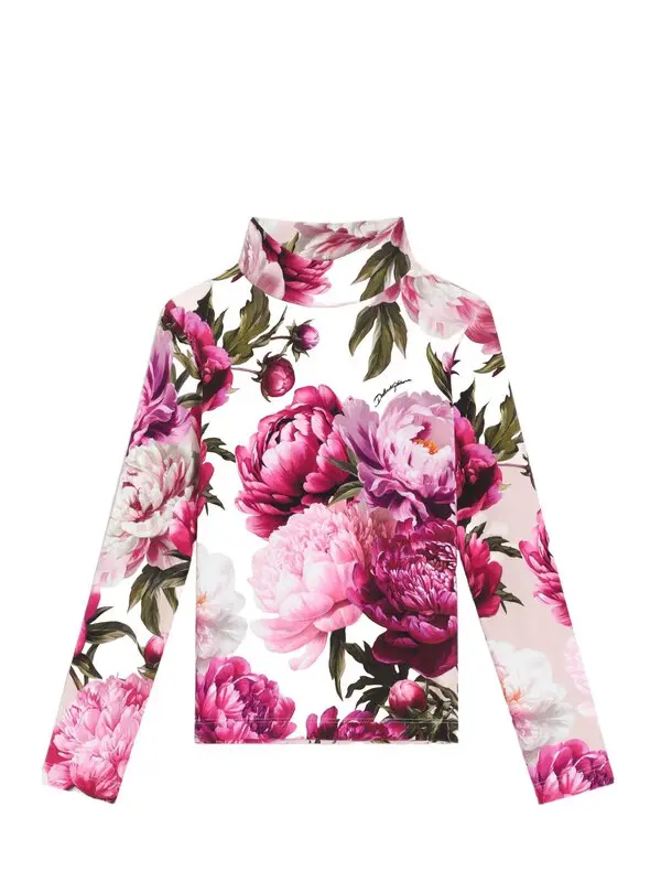 Dolce & Gabbana Peony-print Mock Neck Long Sleeve Top - Multi-color