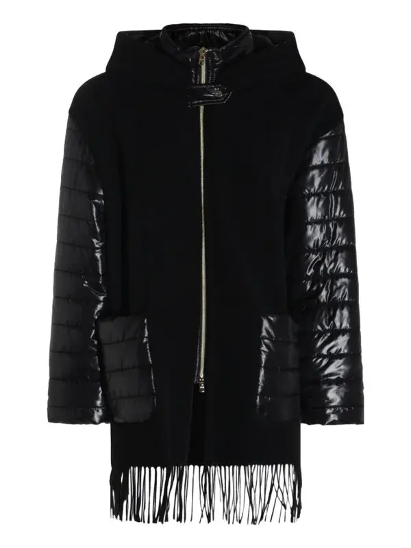 Herno Zip-up Hooded Padded Jacket With Fringed Hem - Black