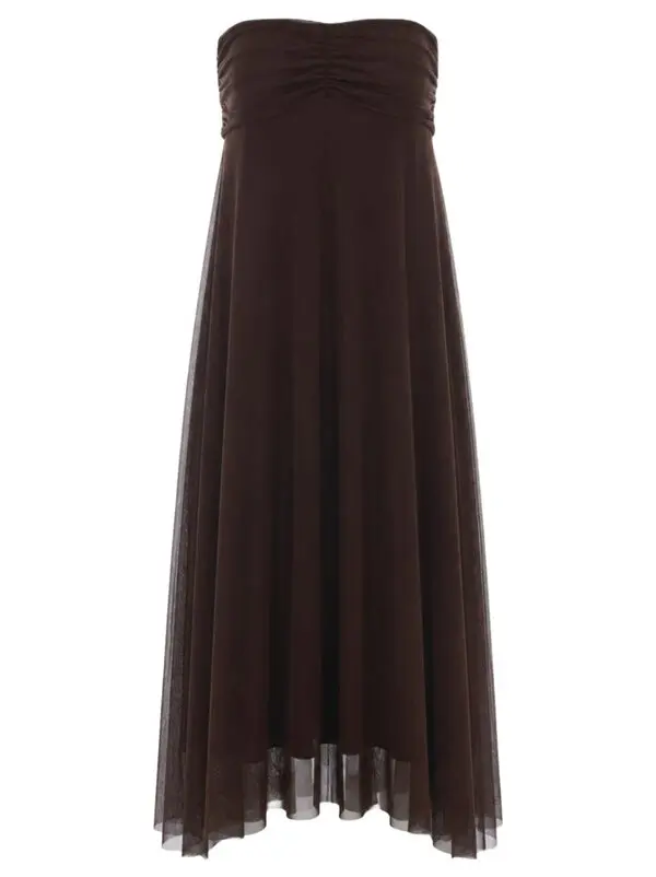 TWINSET Strapless Tulle Midi Dress - Brown