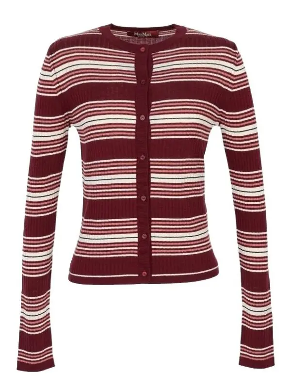 Max Mara Striped Ribbed-knit Cardigan - Brown