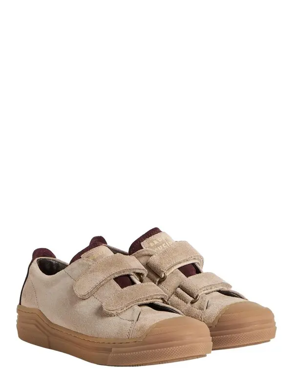 Brunello Cucinelli Washed Suede Sneakers With Straps - Camel