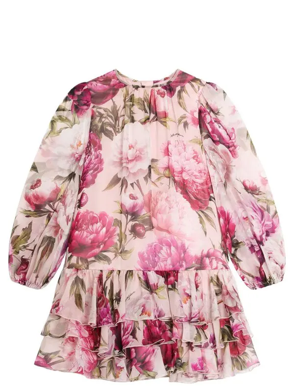 Dolce & Gabbana Printed Chiffon Dress With Peony Motifs - Multi-color