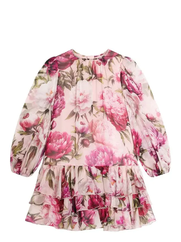 Dolce & Gabbana Printed Chiffon Dress With Peony Motifs - Multicolor