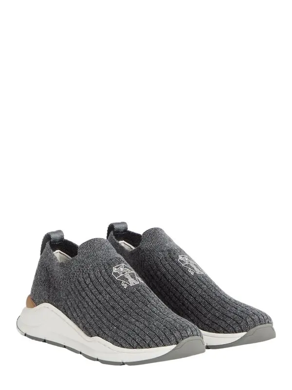 Brunello Cucinelli Embroidered Logo Slip-on Sneakers - Dark Gray