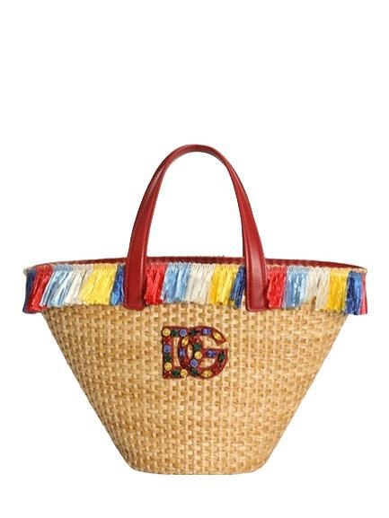 Dolce & Gabbana Raffia Coffa Bag With Embroidered Patch And Fringed Trim - Multi-color
