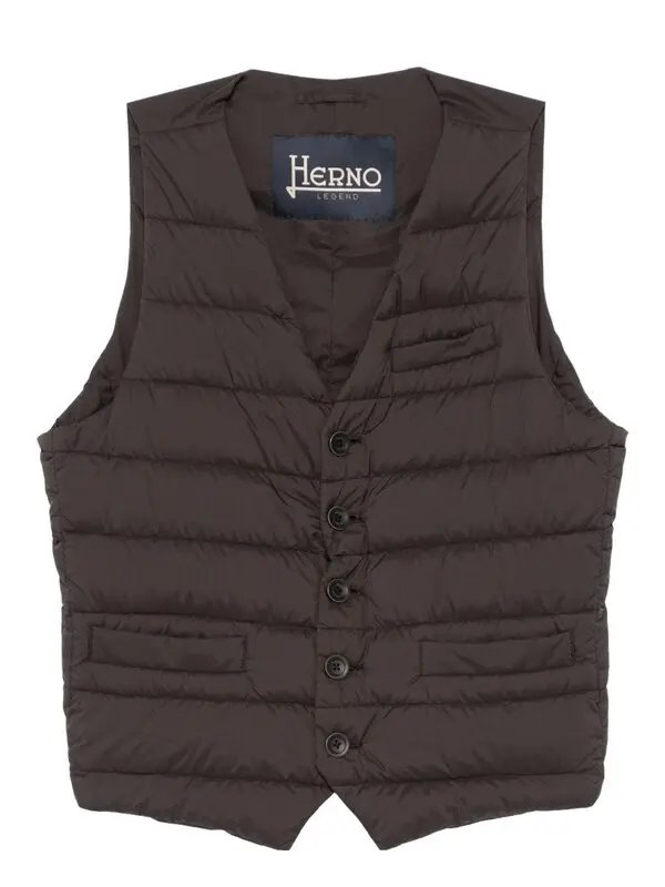 Herno Single-breasted Quilted Down Vest - Cedar Brown