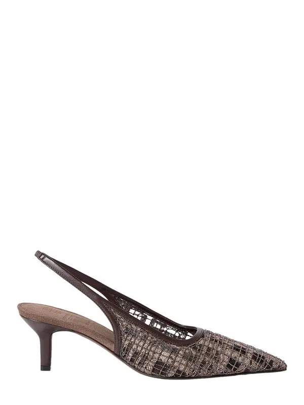 Brunello Cucinelli Suede City Heels With Precious Check Embroidery - Rust-brown