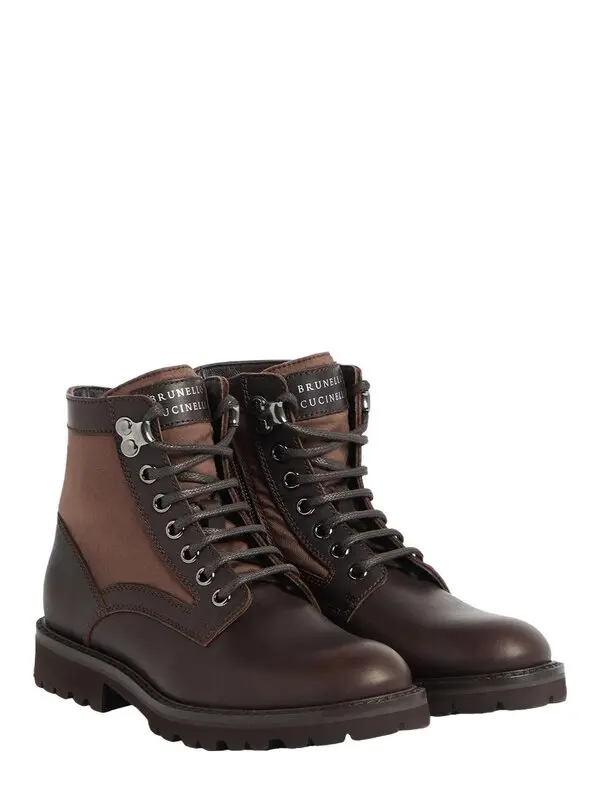 Brunello Cucinelli Lace-up Leather Combat Boots - Rust-brown