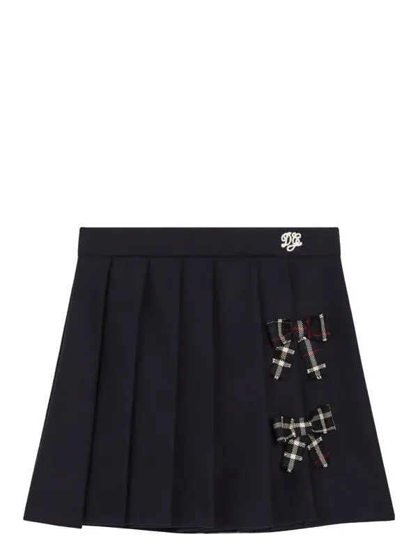 Dolce & Gabbana Wool Crêpe Pleated Mini Skirt With Bow Detailing - Blue