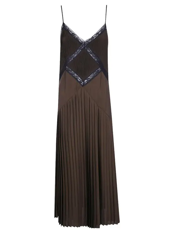 TWINSET Lace-trimmed Pleated Midi Dress - Black