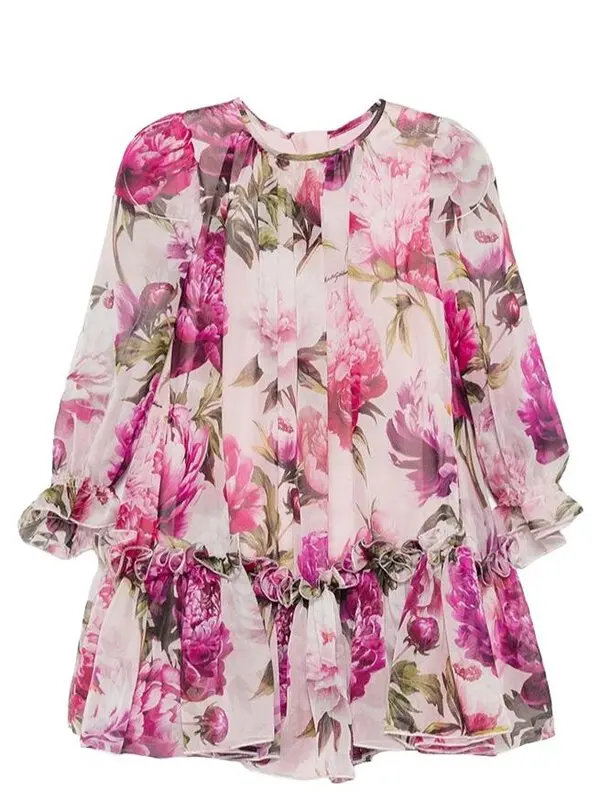 Dolce & Gabbana Floral Print Ruffled Dress - Pink