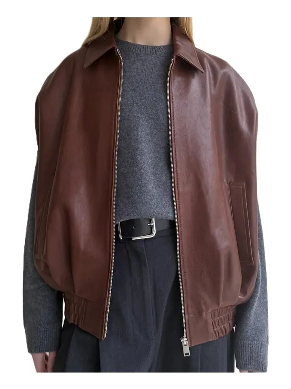 ARMA Leather Collared Zip-up Vest - Dark Copper