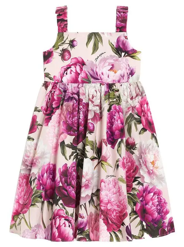 Dolce & Gabbana Sleeveless Peony Print Poplin Dress - Multi-color