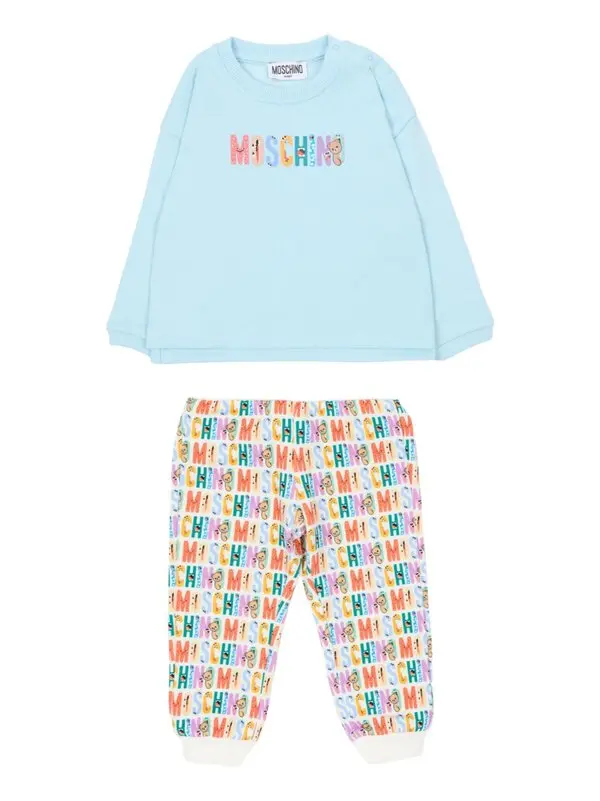 Moschino Two-piece Logo Sweatshirt And Printed Trousers Set - Light Blue