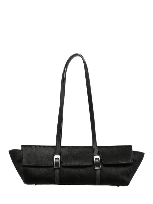 ELLEME PARIS Calf Leather Pony Hair Foldover Top Bag - Black