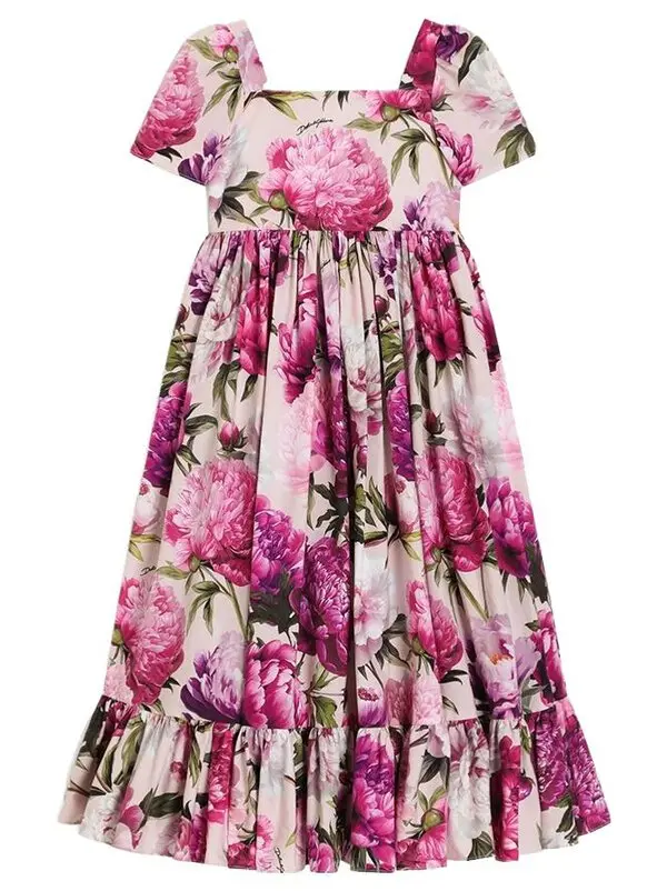Dolce & Gabbana Peony Print Short Sleeve Midi Dress - Multi-color