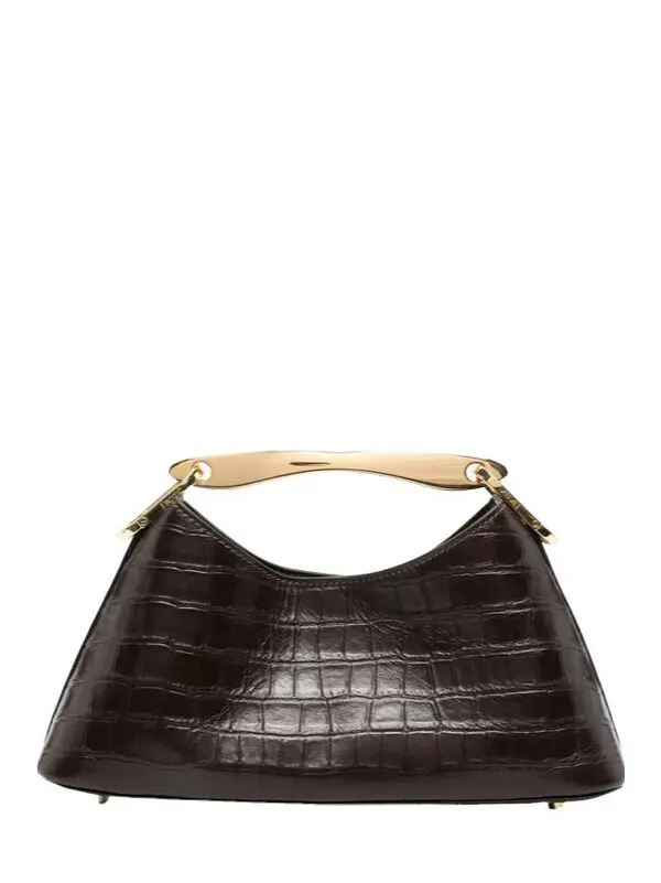 ELLEME PARIS Mini Boomerang Croc-effect Leather Tote Bag - Dark Brown