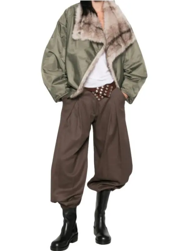 THE FRANKIE SHOP Oversized Fur Collar Bomber Jacket - Green