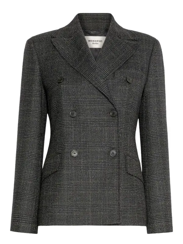 Max Mara Prince Of Wales Check Wool Blazer - Dark Gray